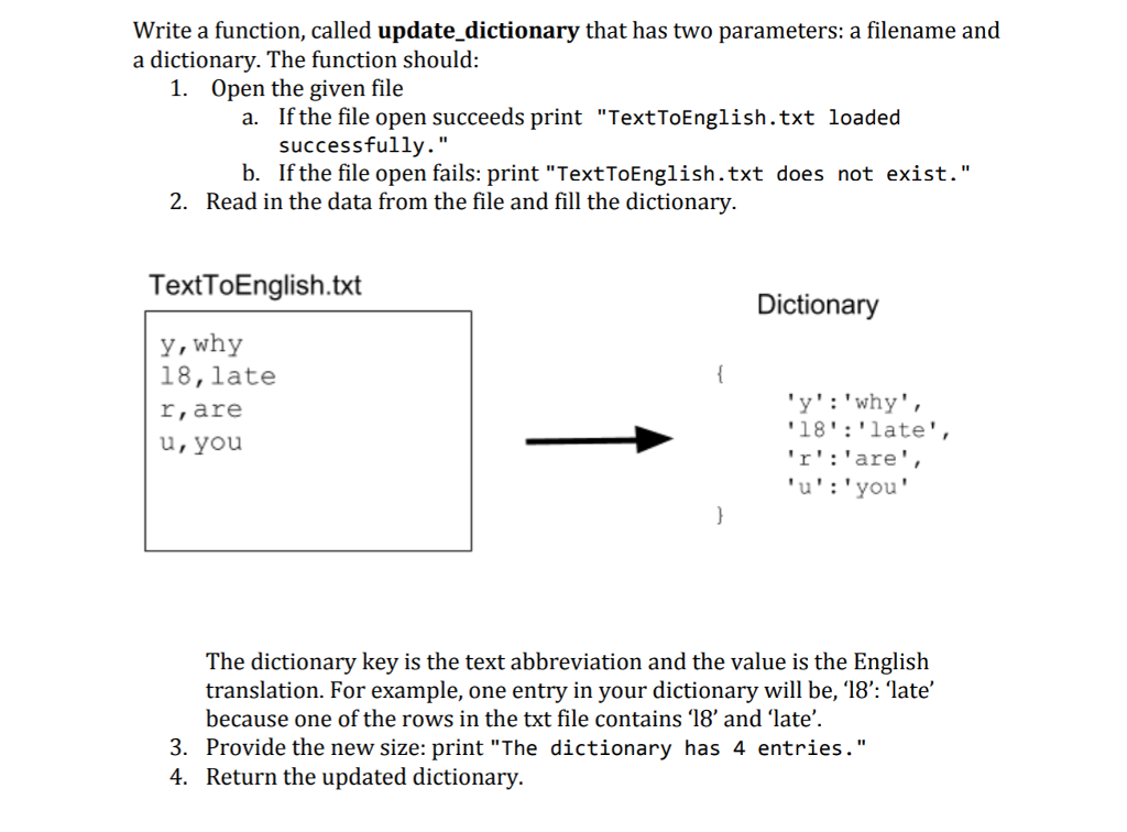 Solved Write A Function Called Update Dictionary That Has
