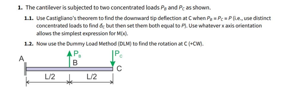 Solved 1. The cantilever is subjected to two concentrated | Chegg.com