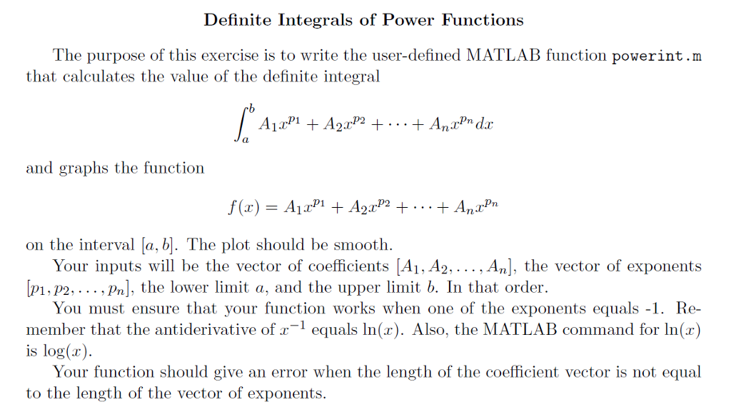 Solved Definite Integrals of Power Functions The purpose of | Chegg.com
