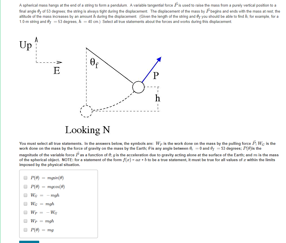Solved A spherical mass hangs at the end of a string to form | Chegg.com