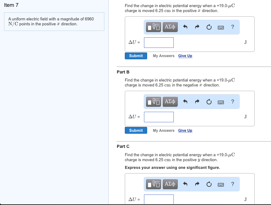 Solved Item 7 Find The Change In Electric Potential Energy Chegg Solved Item 7 Find The Change In Electric Potential Energy Chegg