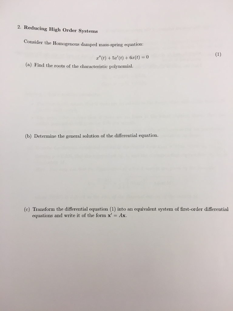 Solved 2. Reducing High Order Systems Consider the | Chegg.com