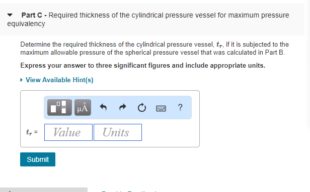 Solved Learning Goal Part A - Maximum allowable pressure in | Chegg.com