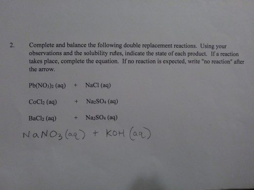 Solved Complete and balance the following double replacement | Chegg.com