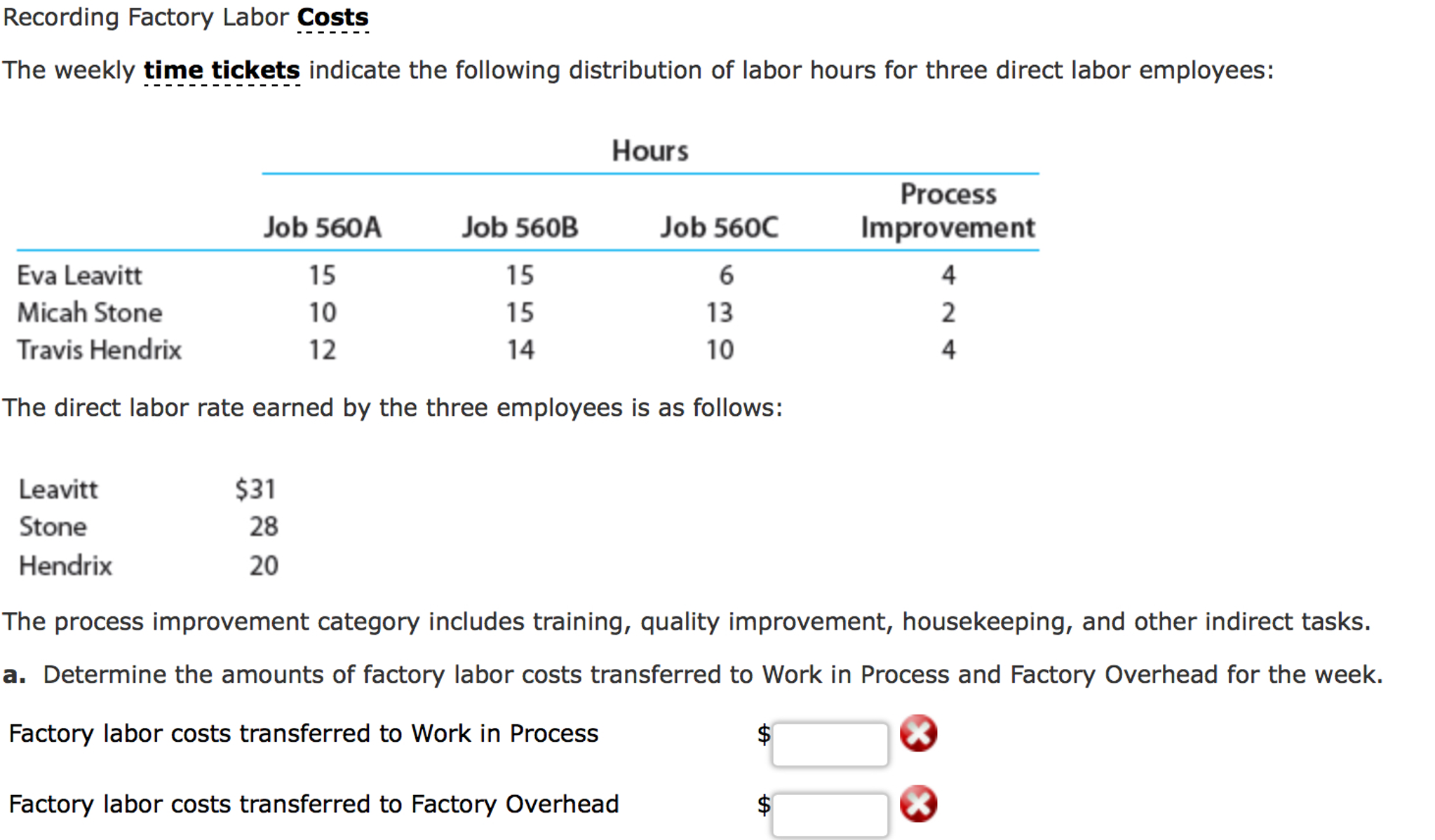Solved Recording Factory Labor Costs The weekly time | Chegg.com