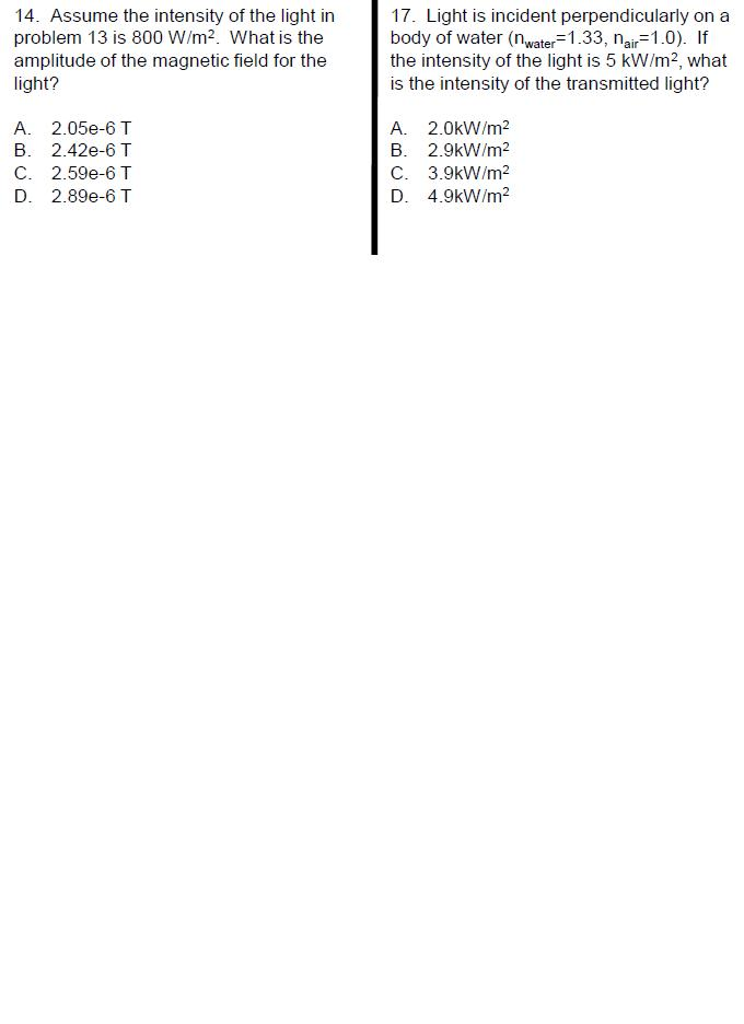 Solved Assume the intensity of the light in problem 13 is | Chegg.com