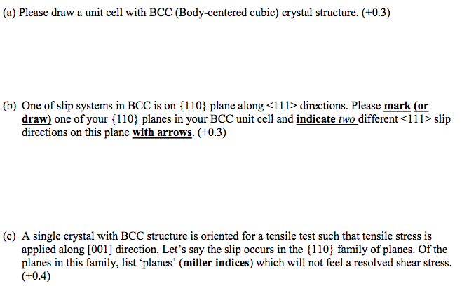 Solved (a) Please draw a unit cell with BCC (Body-centered | Chegg.com