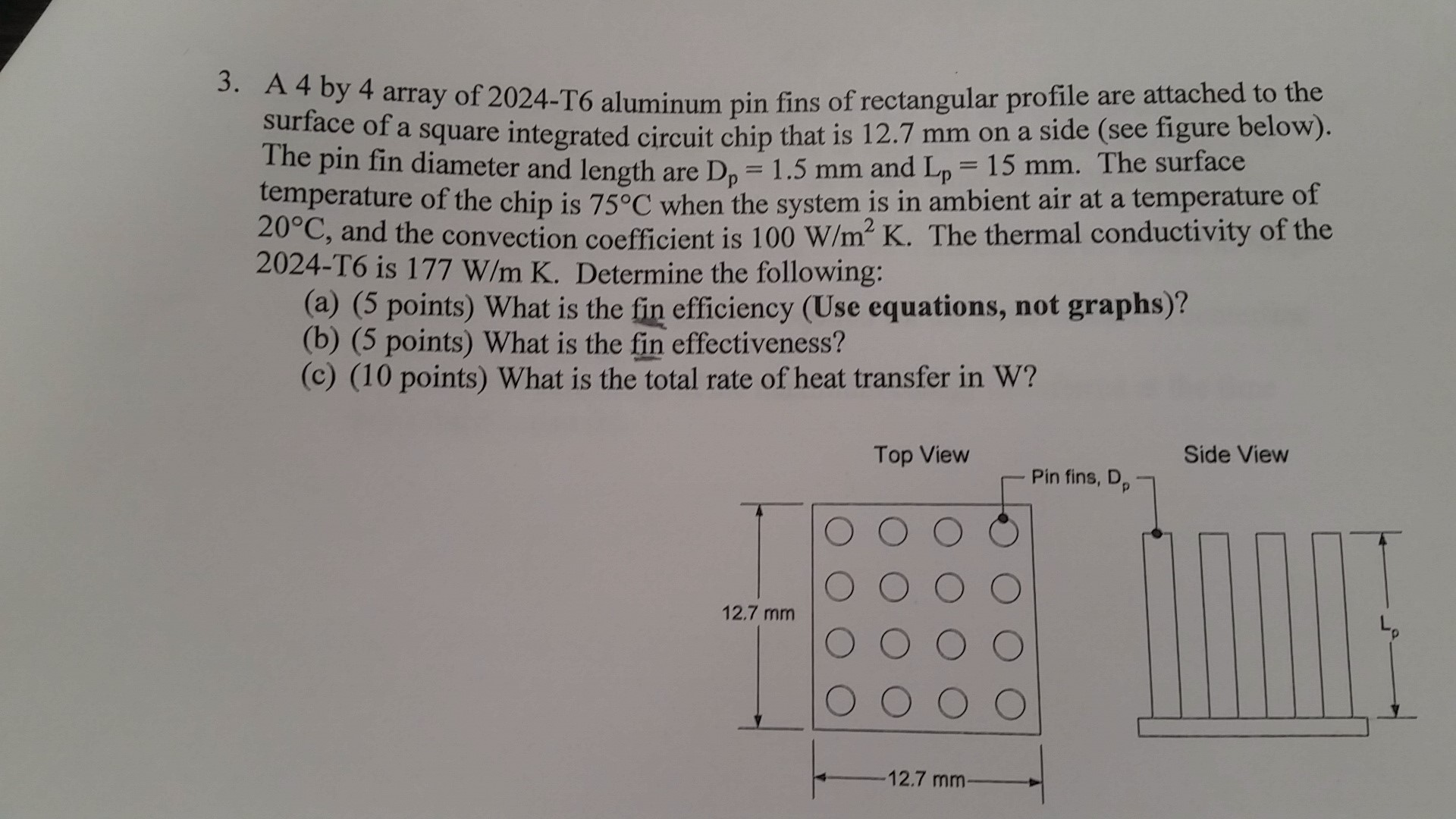 A 4 by 4 array of 2Theta 24-T6 aluminum pin fins of | Chegg.com