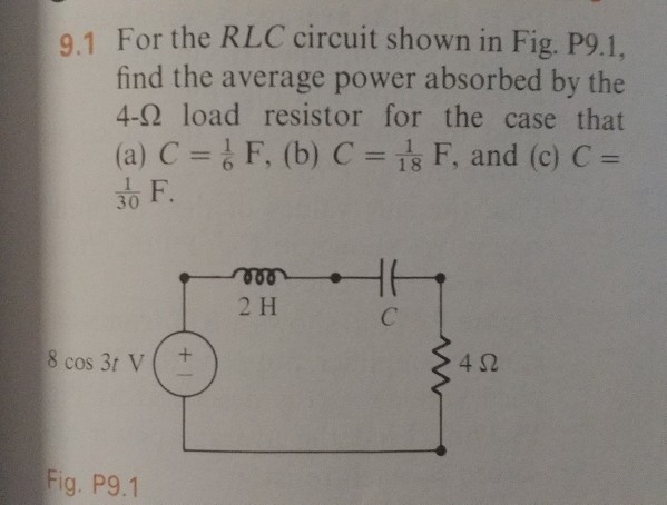 Solved 9.1 For the RLC circuit shown in Fig. P9.1, find the | Chegg.com