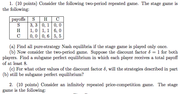 Solved 1. (10 points) Consider the following two-period | Chegg.com
