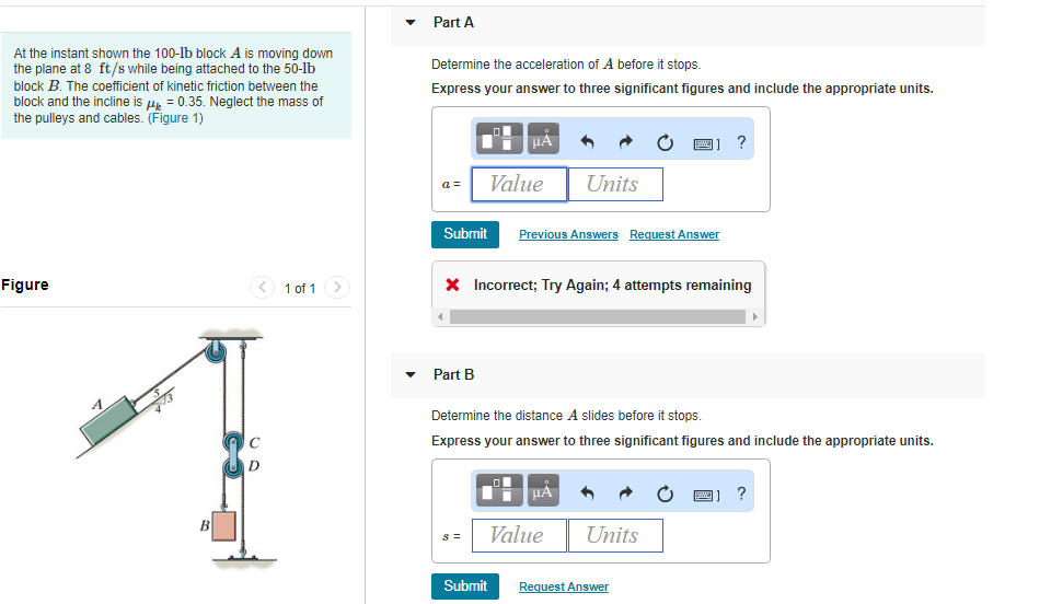 Solved Part A At the instant shown the 100-lb block A is | Chegg.com