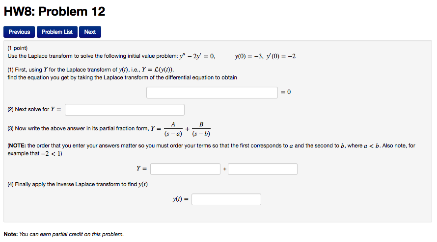 Solved HW8: Problem 12 Previous Problem List Next (1 point) | Chegg.com