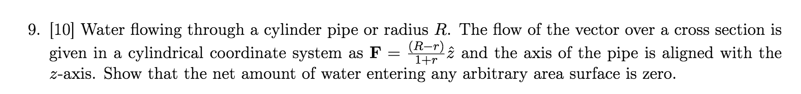 Solved Water flowing through a cylinder pipe or radius R. | Chegg.com