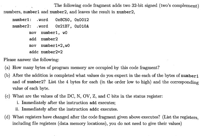 Solved The following code fragment adds two 32-bit signed | Chegg.com