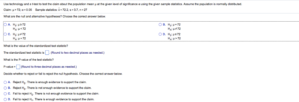 Solved Use Technology And A T Test To Test The Claim About 3073