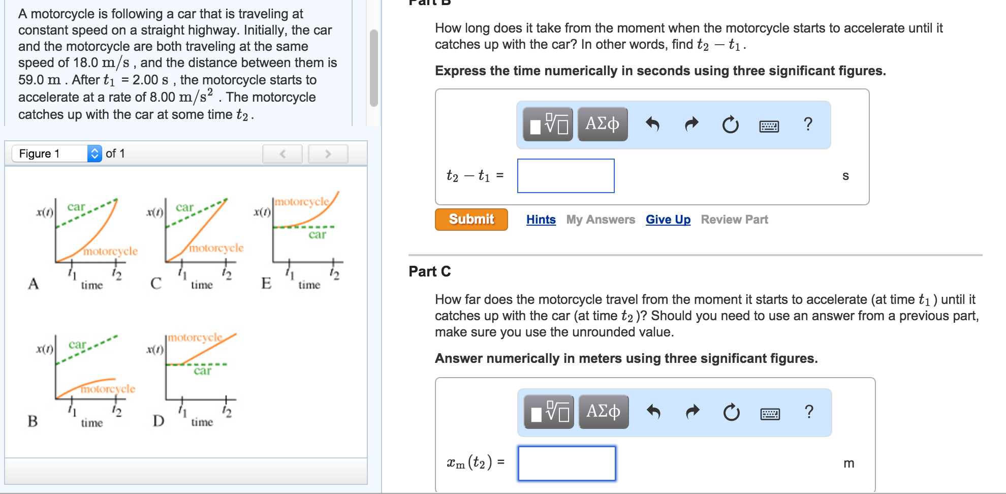 Solved A motorcycle is following a car that is traveling at | Chegg.com