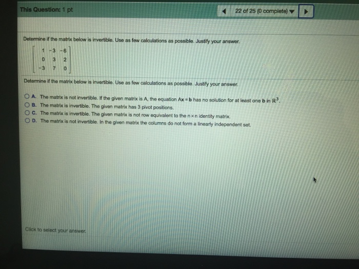 Solved Determine if the matrix below is invertible. Use as | Chegg.com