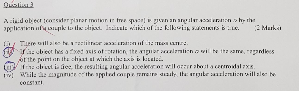 Solved Question 3 A rigid object (consider planar motion in | Chegg.com