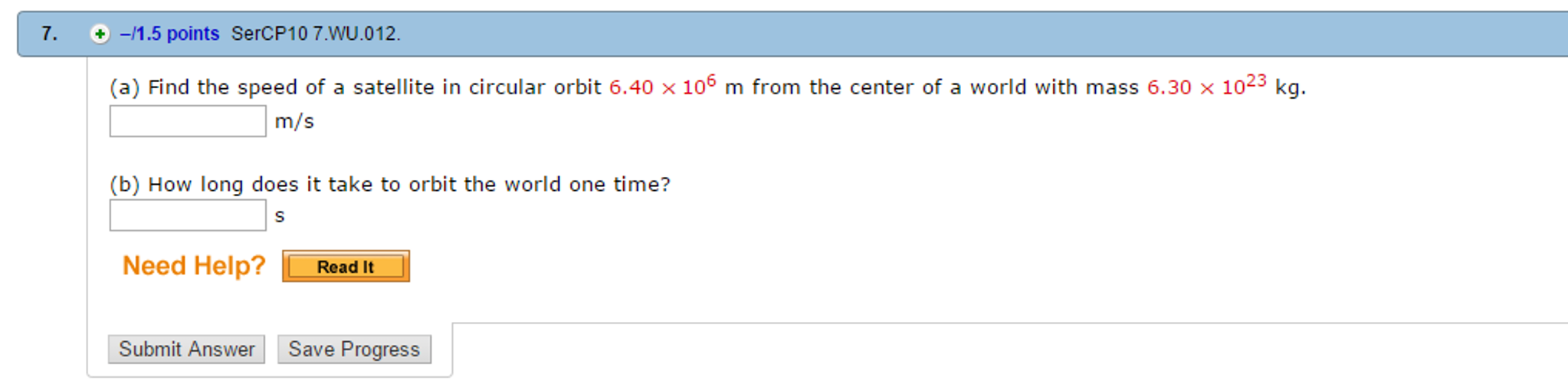 Solved Find The Speed Of A Satellite In Circular Orbit 6