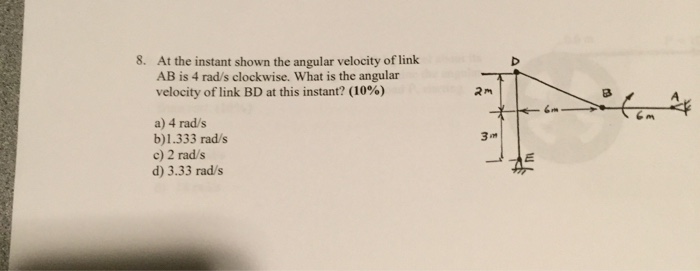 Solved At The Instant Shown The Angular Velocity Of Link Ab
