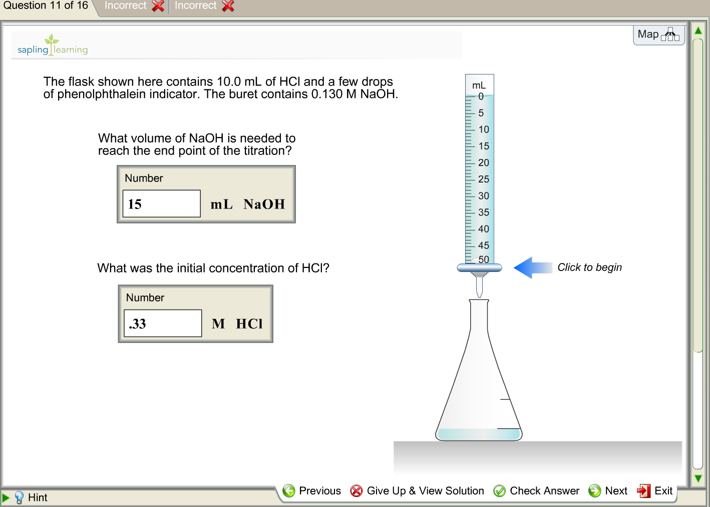 Solved A flask contains 10.0 mL of HCl and a few drops | Chegg.com