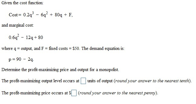 Solved Given the cost function: , and marginal cost: | Chegg.com