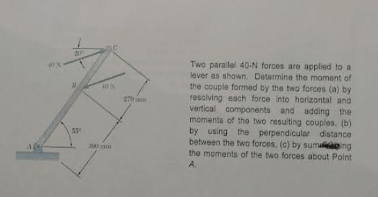 Solved Two parallel 40-N forces are applied toa lever as | Chegg.com