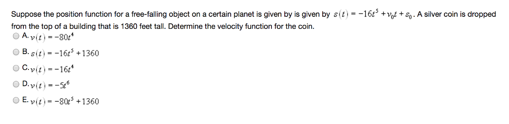 Solved Suppose The Position Function For A Free Falling