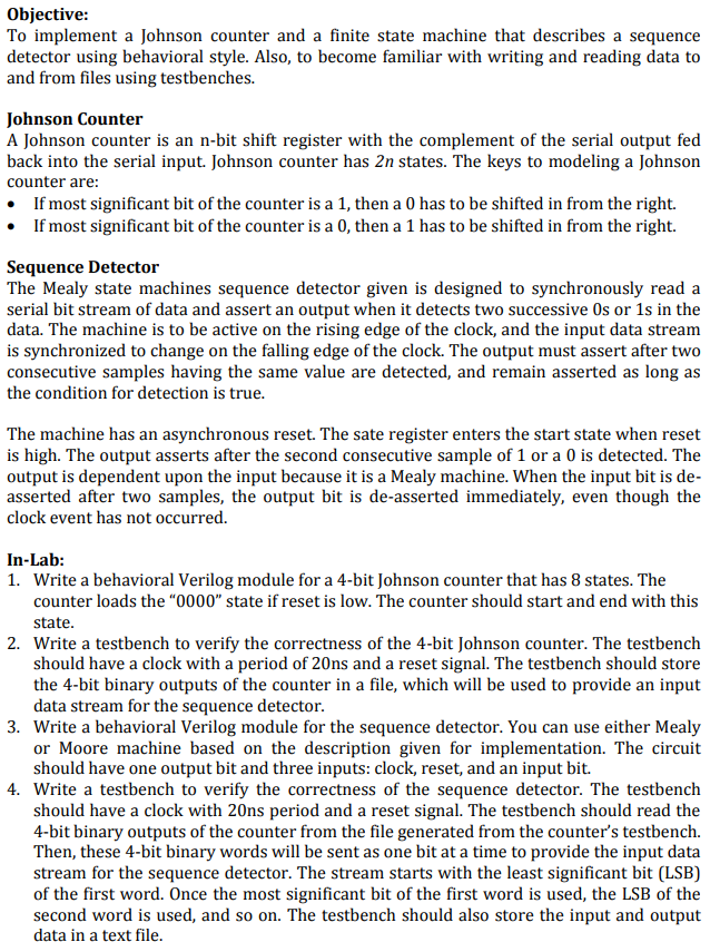 Objective: To implement a Johnson counter and a | Chegg.com
