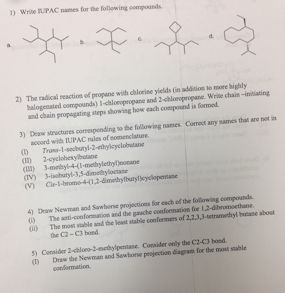 Solved 1) Write IUPAC names for the following compounds. C. | Chegg.com