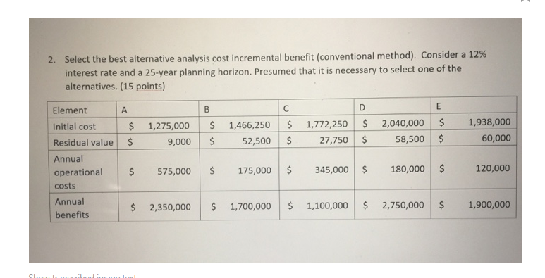 Solved Select the best alternative analysis cost incremental | Chegg.com