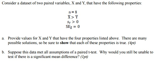 Solved Consider A Dataset Of Two Paired Variables X And Y 