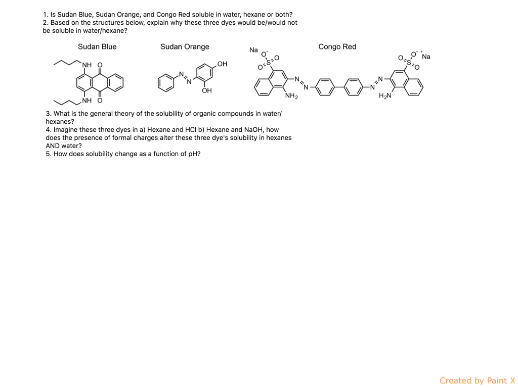 Solved Is Sudan Blue, Sudan Orange, and Congo Red soluble in | Chegg.com