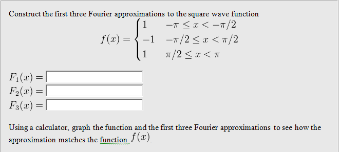 Solved Construct the first three Fourier approximations to | Chegg.com