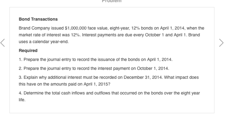 Solved Bond Transactions Brand Company issued $1,000,000 | Chegg.com