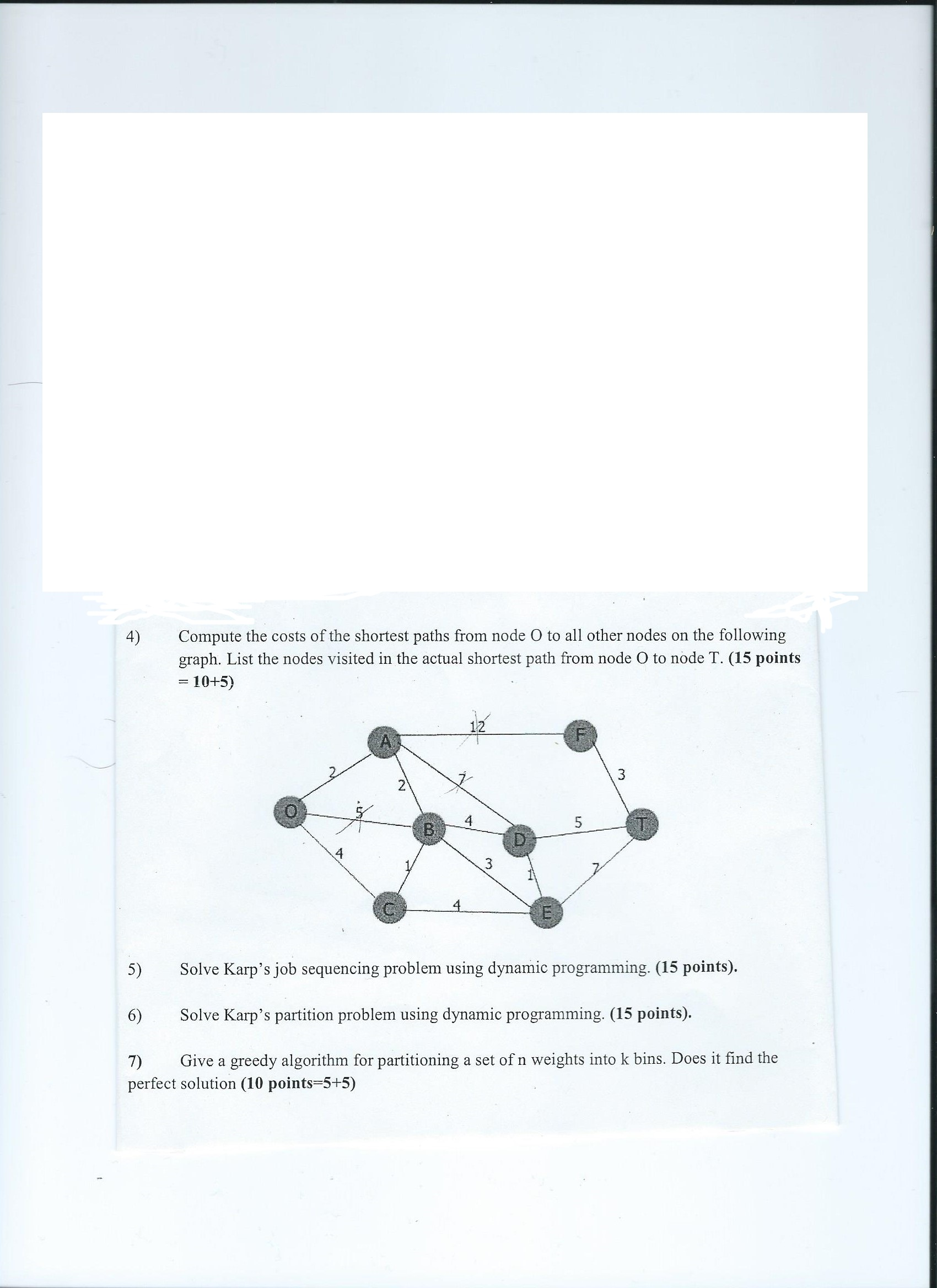 Solved Compute the costs of the shortest paths from node O | Chegg.com