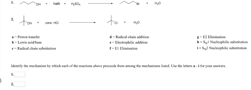 Solved OH + NaBr + H2SO4 2. ?? + conc.HC CI H20 a Proton | Chegg.com