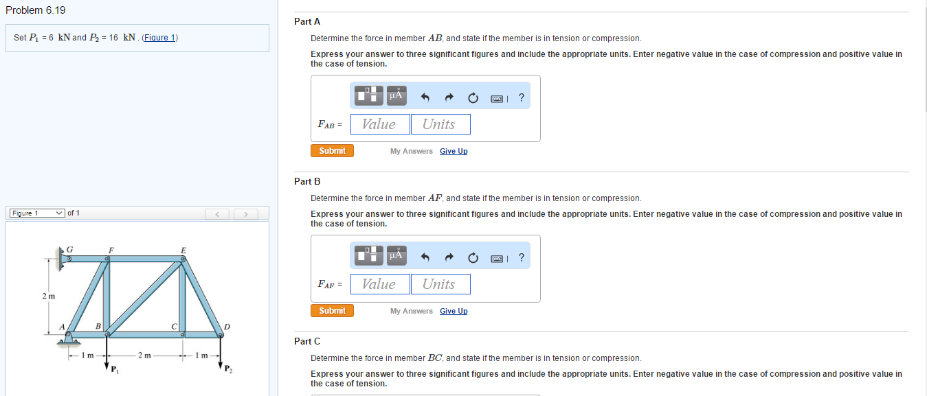 Solved Part A Determine the force in member AB, and state | Chegg.com