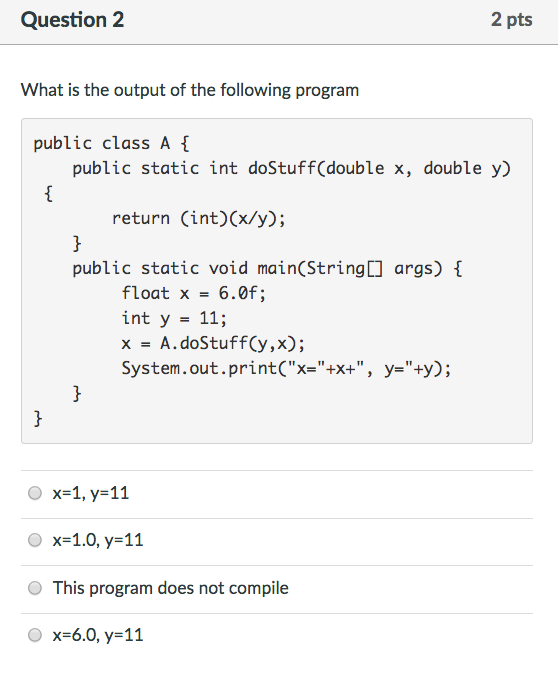 Solved Question 1 Given the following method and class | Chegg.com