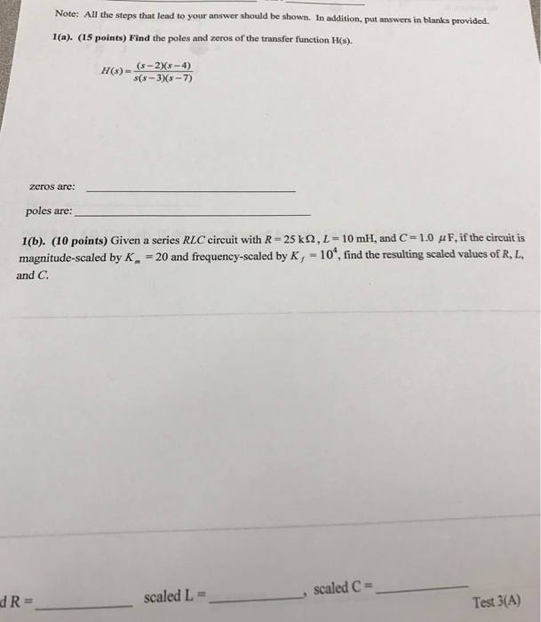 Solved Find the poles and zeros of the transfer function | Chegg.com