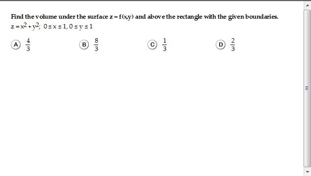 Solved Find the volume under the surface z = f (x,y) and | Chegg.com