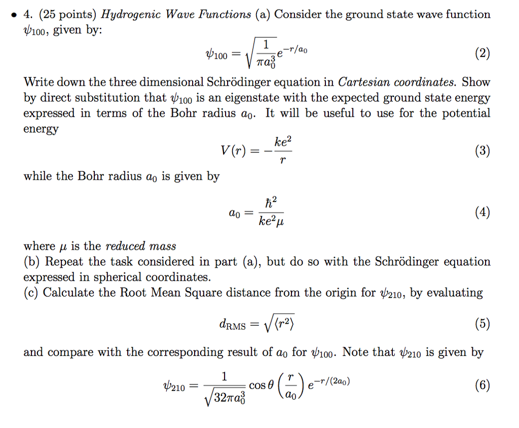Solved Hydrogenic Wave Functions A Consider The Ground