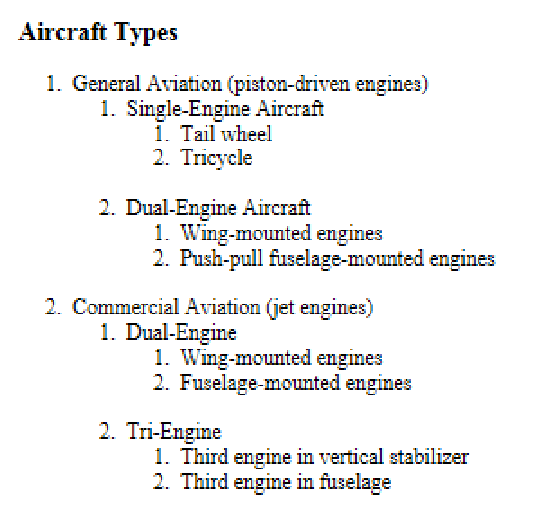 Solved Aircraft Types 1. General Aviation (piston-driven | Chegg.com