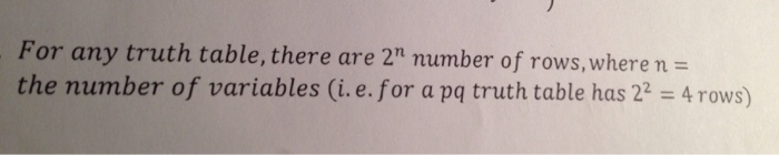 Solved For any truth table, there are 2n number of rows, | Chegg.com