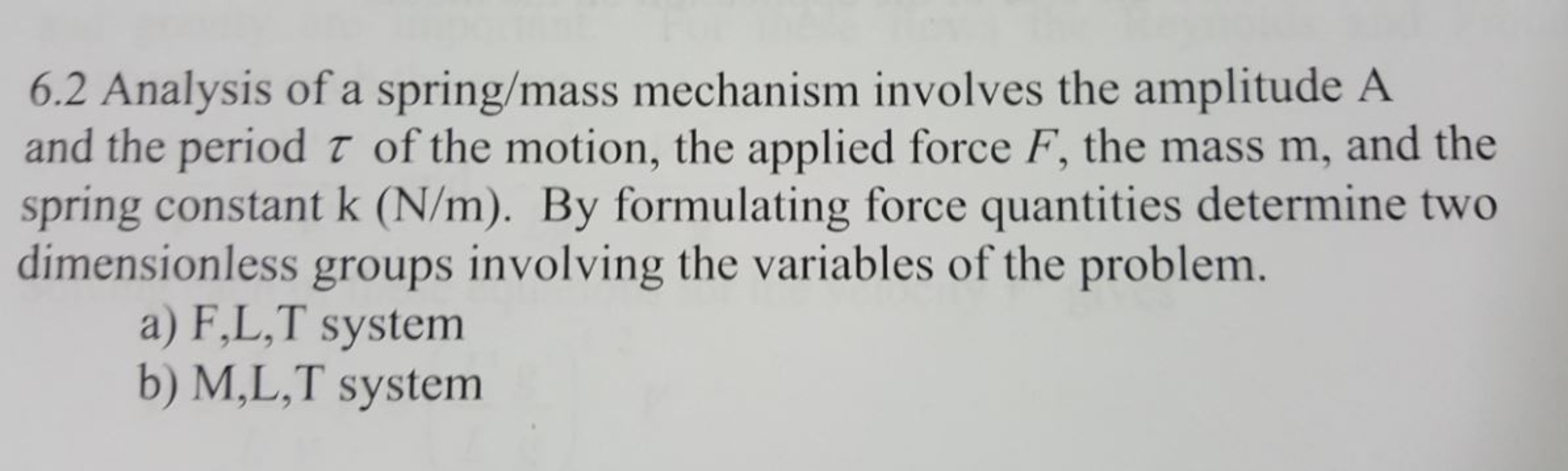 Solved Analysis of a spring/mass mechanism involves the | Chegg.com