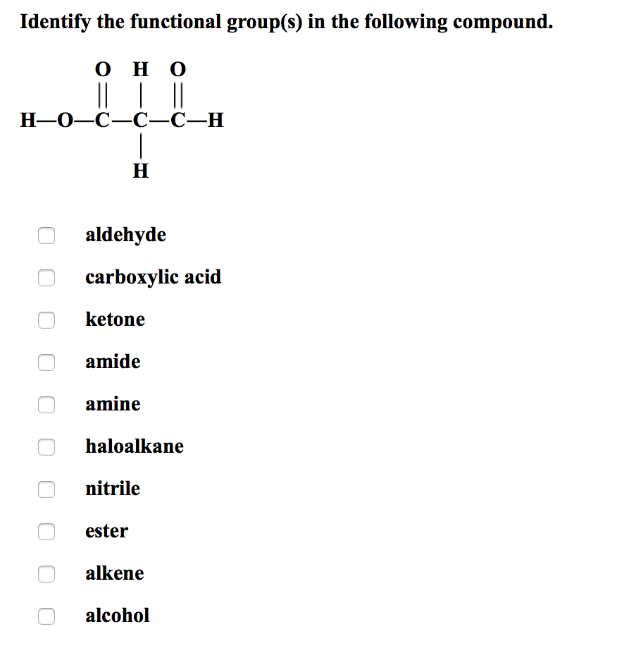 Solved Identify the functional group(s) in the following | Chegg.com