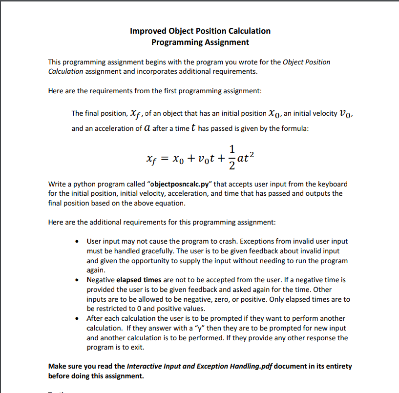 Solved Improved Object Position Calculation Programming | Chegg.com