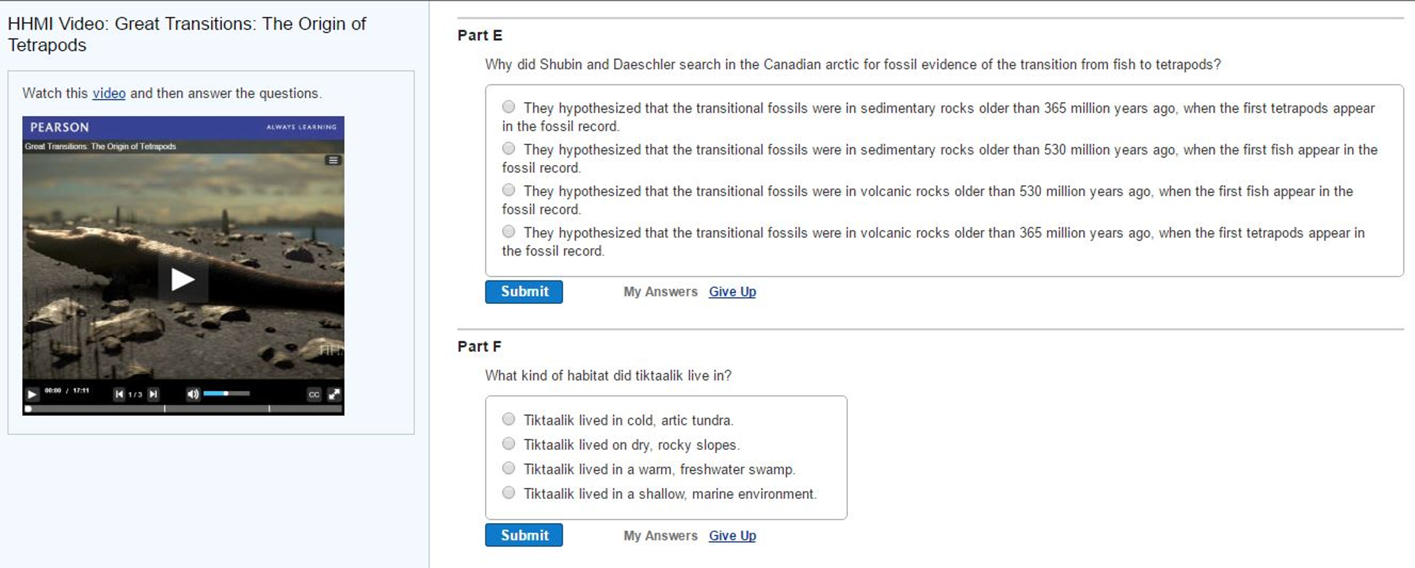 Solved HHMI Video: Great Transitions: The Origin of | Chegg.com