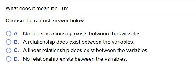 Solved What does it mean if r 0? Choose the correct answer | Chegg.com