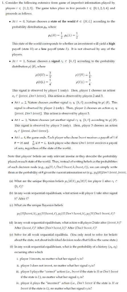 1. Consider the following extensive form game of | Chegg.com